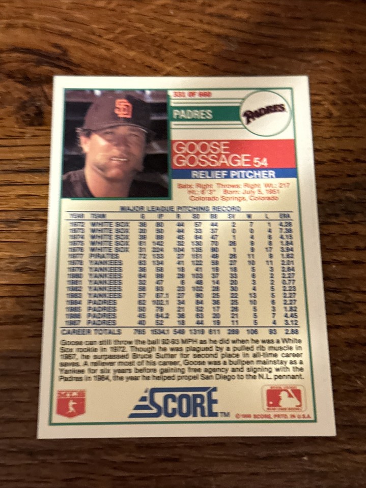 1988 Score #331 Goose Gossage San Diego Padres | eBay