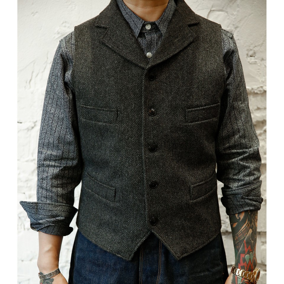 Custom Men's British Retro Wool Blend Tweed Vest Business Formal ...