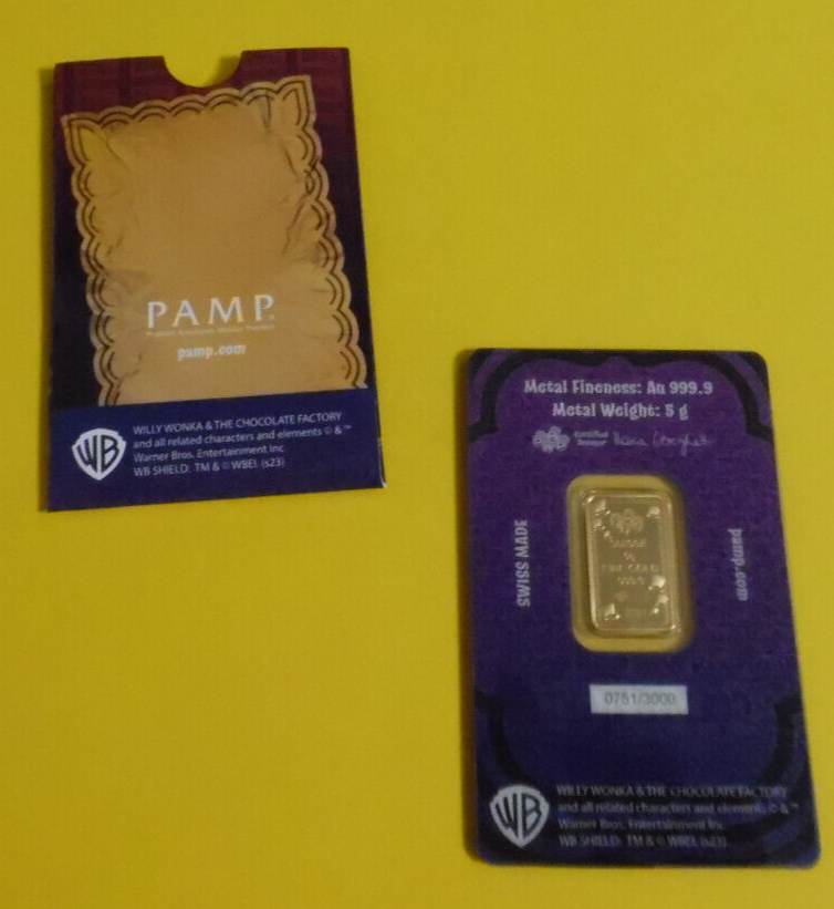 5 Gram .9999 Fine GOLD Bar PAMP Suisse Willy Wonka Golden Ticket Assay ...