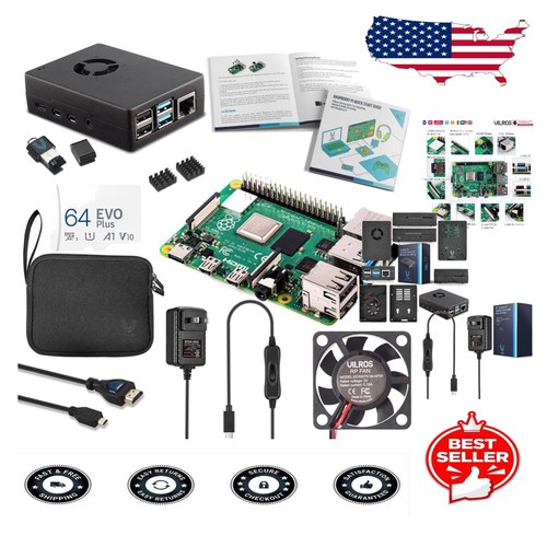 4GB Raspberry Pi 4 Complete Kit with Heavy-Duty Case & Preloaded 64GB ...