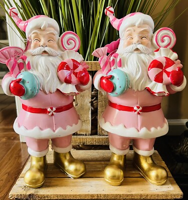 NEW Peppermint Square Pink Santa Figurine Holding Presents Gifts 13 ...