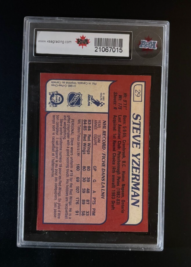 1985-86 O-Pee-Chee STEVE YZERMAN Vintage Hockey Card #29 - KSA 9.5 NGM ...