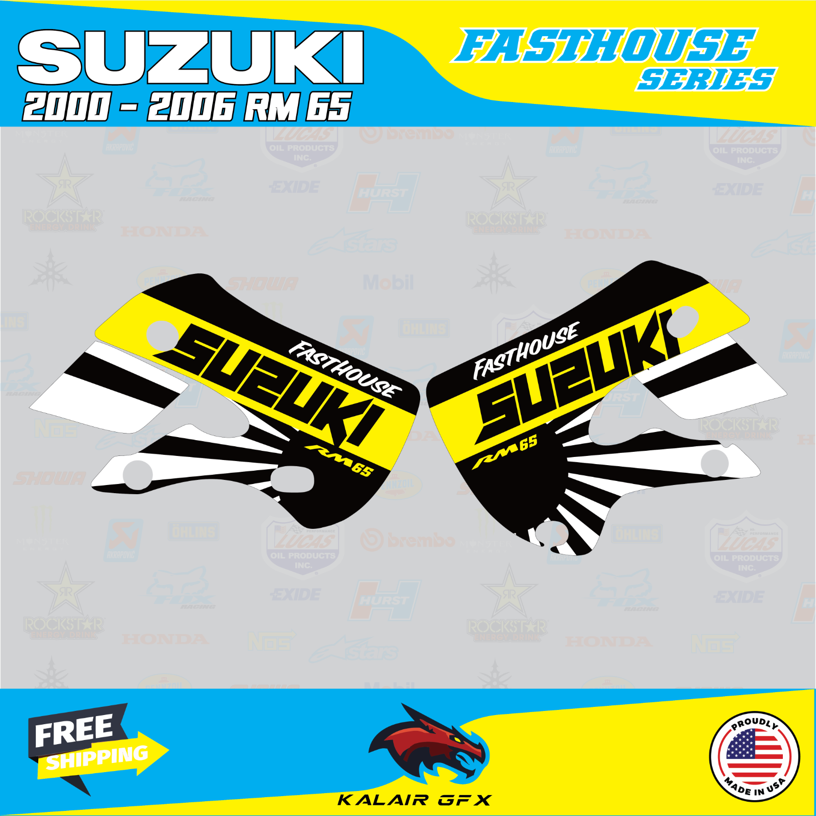 Graphics Kit for Suzuki RM65 years 2000 to 2006 RM 65 RM-65 FH Yellow ...