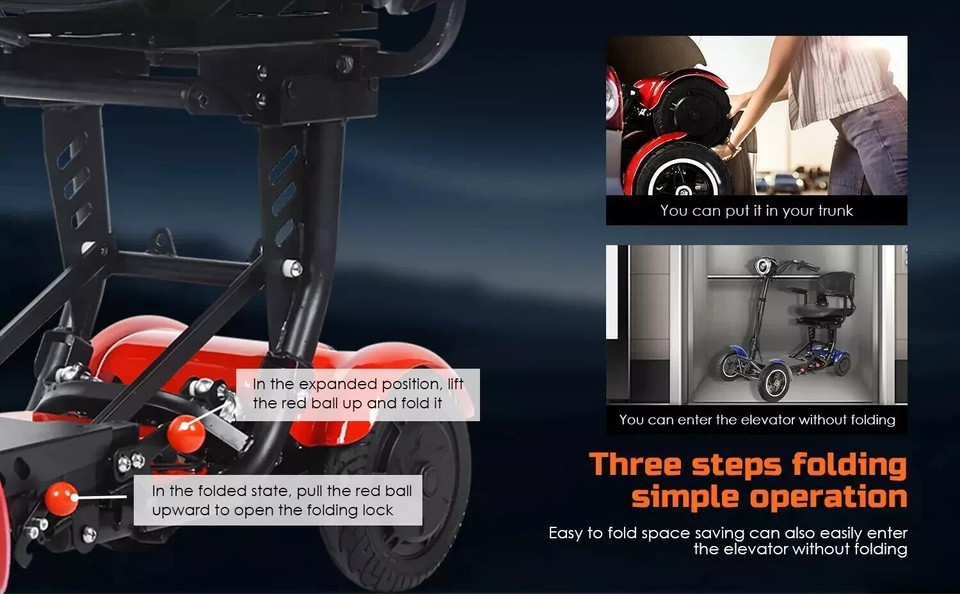 Foldable 4 Wheel Mobility Scooter Folding Drive Device for Seniors ...