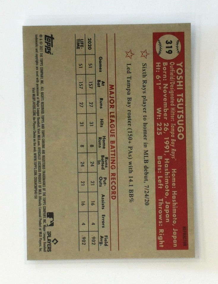 2021 Topps Chrome Platinum Anniversary #319 Yoshi Tsutsugo Refractor Rays | eBay