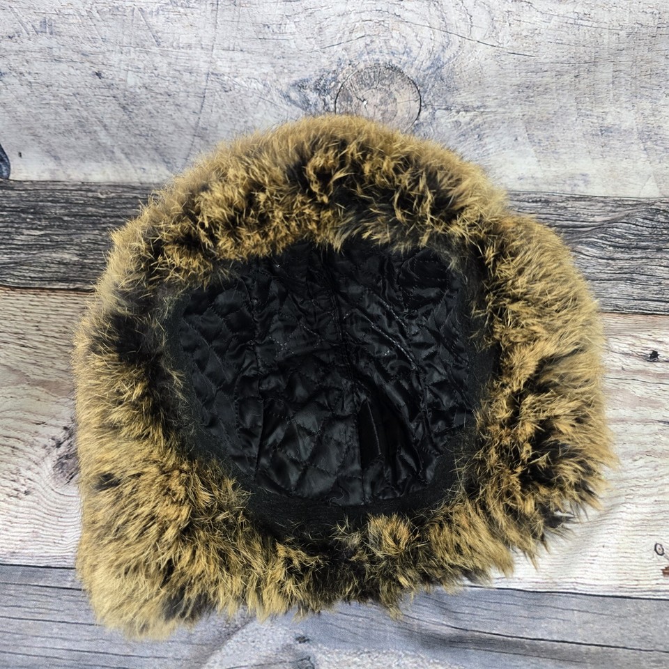 Mikha Trader Trapper Hat Cap Faux Fur Black Adjustable Snaps Ear Covers ...