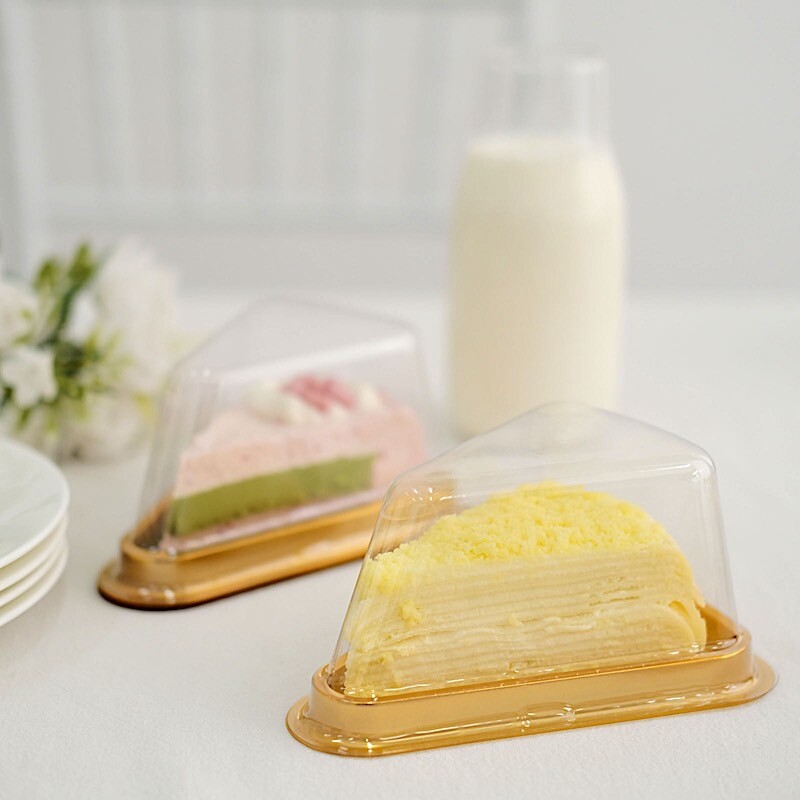 50 Gold Clear Triangle Cake Slice Boxes Plastic FAVOR HOLDERS Events ...
