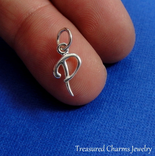 925 Sterling Silver Letter P Charm - Initial Script Cursive P Alphabet ...
