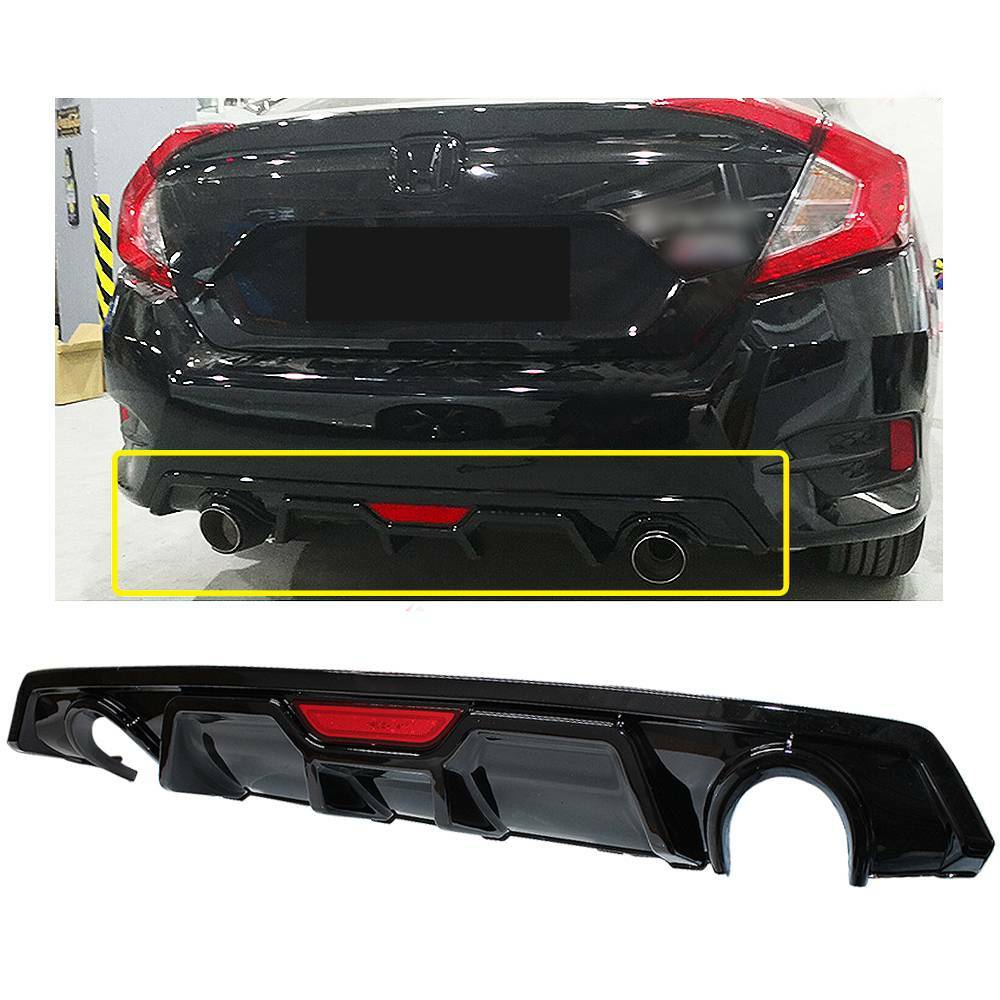 Rear Bumper Diffuser Lip w/ LED Light Fit For 2016-2018 Honda Civic 4 ...