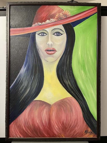 VINTAGE PORTRAIT OF A WOMAN WITH HAT CANVAS OIL PAINTING. Marcin ...