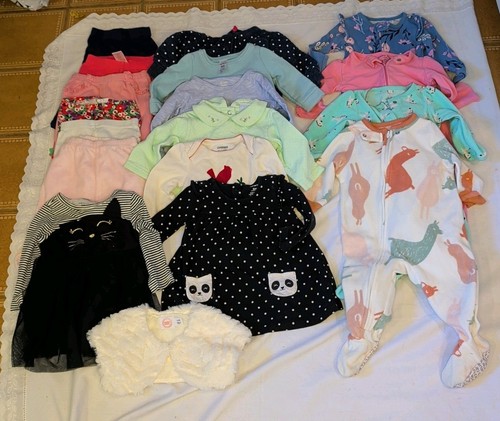 Baby Girl 6- 9 Mo. Fall/ Winter Bundle Tops Bottoms Dresses Footed PJs ...