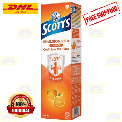 1X400ml Scott's Emulsione Sapore Arancia Olio di Fegato Calcio Vitamina ...
