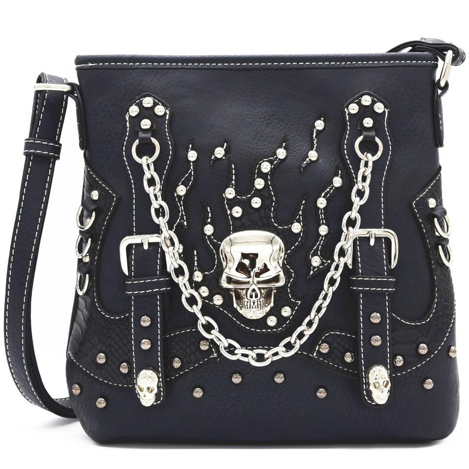 Gothic Flame Skull Handbag Punk Purse Women Shoulder Bag Crossbody ...