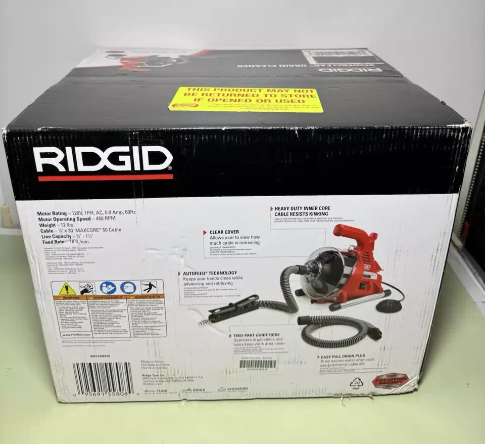 Ridgid 55808 PowerClear Drain Snake Cleaner Machine 120V for Tubs ...