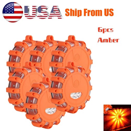 6pc Flare LED Road Flares Emergency Disc Safety Light Flashing Roadside ...