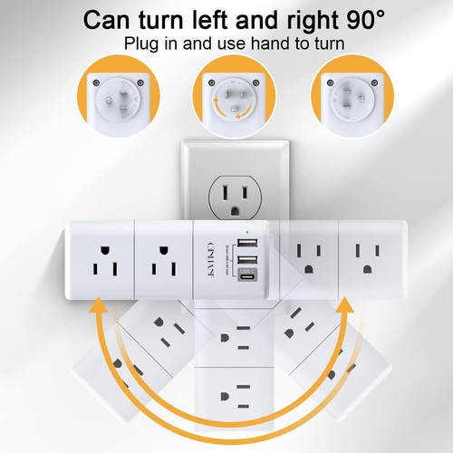 6 Outlet Extender Surge Protector, Multi Plug Outlet with 3 USB Ports ...