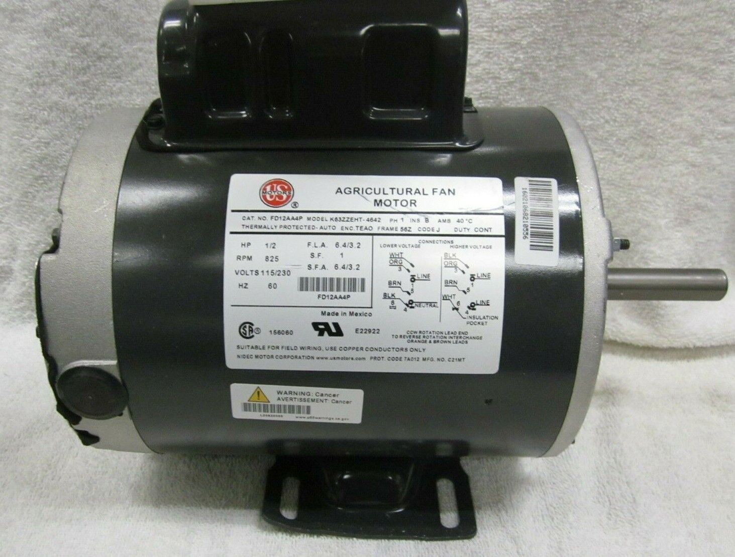U.S. MOTORS FD12AA4P 1/2HP, 825RPM, 115/230V, 60HZ | eBay