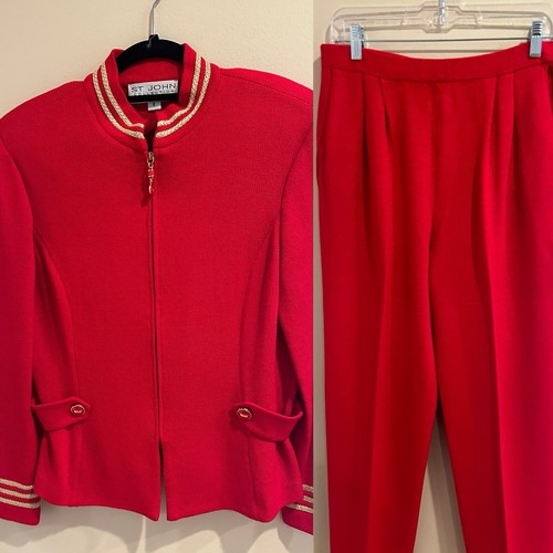 Vintage St John Red Jacket And Pants With Gold Trim Jacket/8 Pants/10 ...