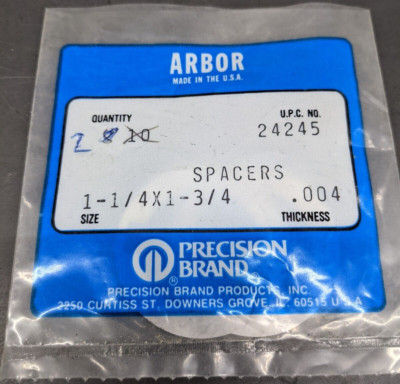 2 Precision Brand Arbor Spacers 1-1/4" x 1-3/4" x .004" #24245 USA | eBay