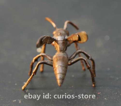 2.2" Curio Chinese Pure Bronze Insect Animal Hornet Wasp Vespid Small ...