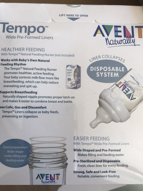AVENT Naturally Tempo Wide Pre-formed Liners 3 Boxes of 50 Count 4oz ...