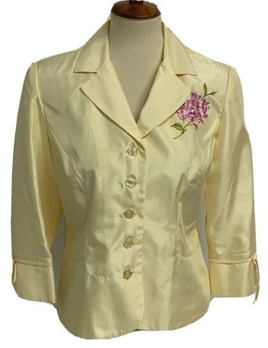 Studio I women's Yellow 3/4 Sleeve Embroidered Floral Blazer size 8 | eBay
