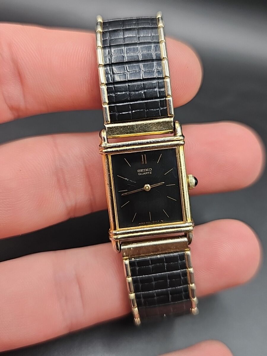 Ladies Vintage Seiko Watch Black Face Gold Tone With Black Ladies Vintage Seiko Watch Black Face Gold Tone With Black