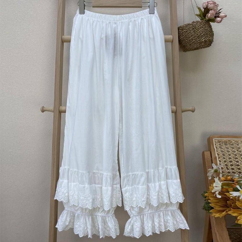Japanese women Mori girl sweet embroidery wide-leg pants casual ...