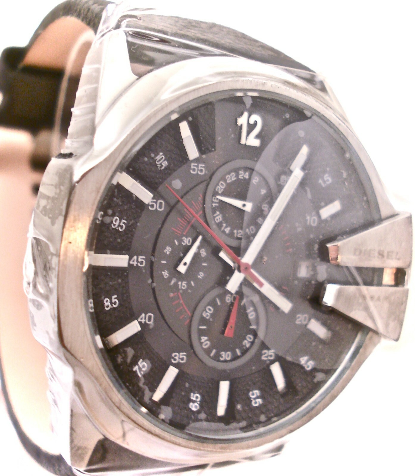 Men's Black Diesel Chronograph Leather Strap Watch DZ4182 for sale ...