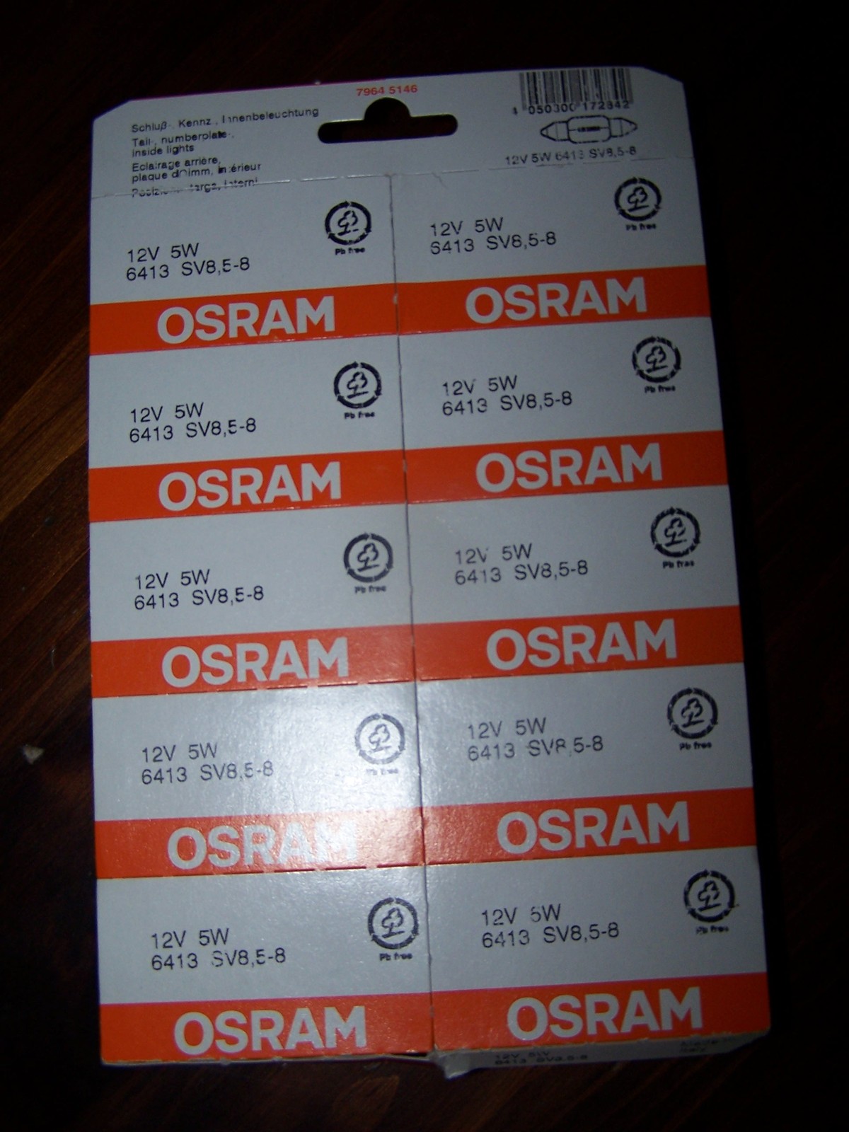 OSRAM 6413 12 volt festoon light bulb PACK of TEN VW Porsche BMW ...