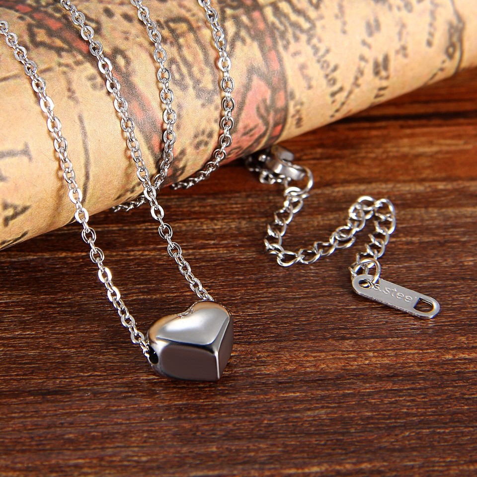 Women Girls Stainless Steel Heart Pendant Chain Necklace Valentine's ...