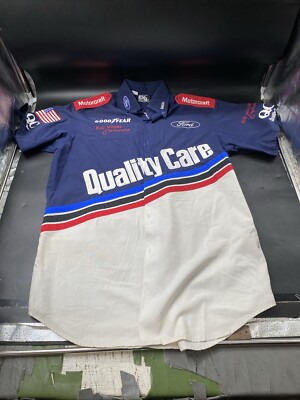 NASCAR RACE USED PIT CREW SHIRT DALE JARRETT CREW FORD VINTAGE L ...