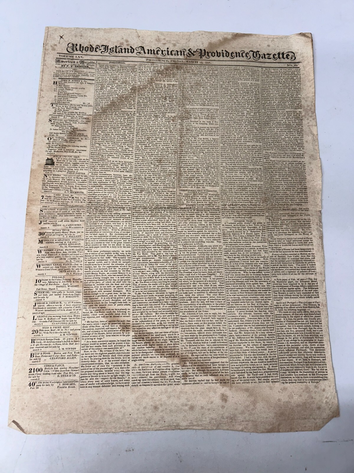 Rhode-Island American & Providence Gazette March 16, 1827 Vol. LXV No ...