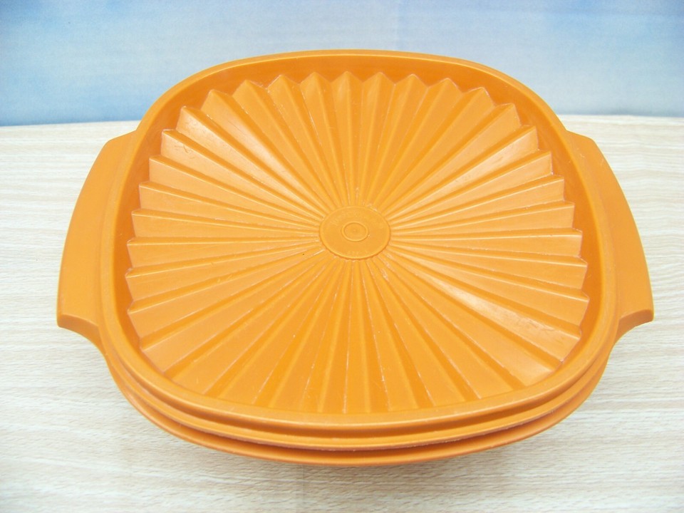 Tupperware Dark Orange Servalier - Square Bowl with Cover - 7 inches | eBay
