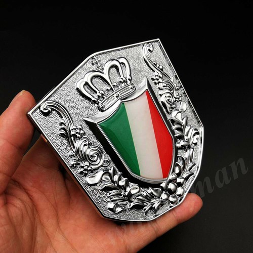 Metal Chrome Italy Italian Flag Royal Crown Car Front Grille Emblem ...