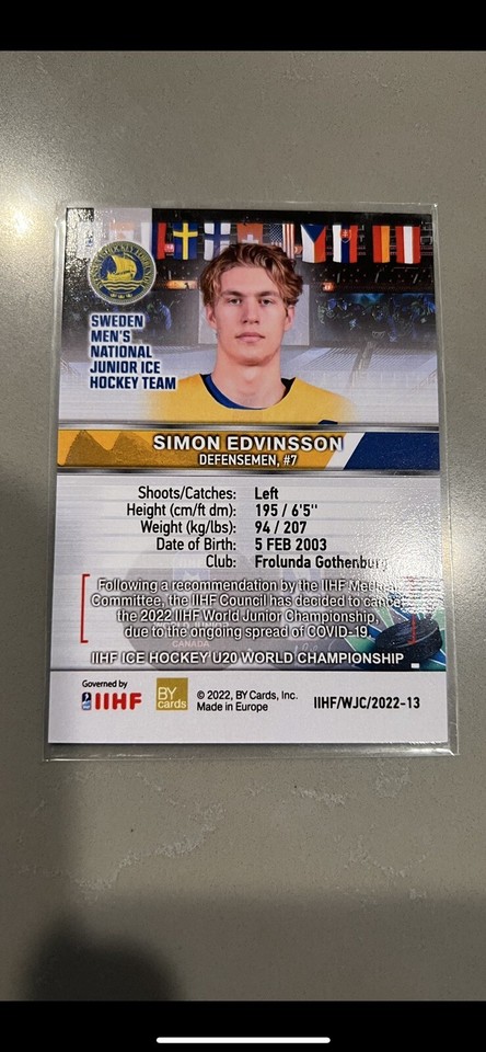 simon edvinsson signed 2022 Sweden national card detroit red wings | eBay