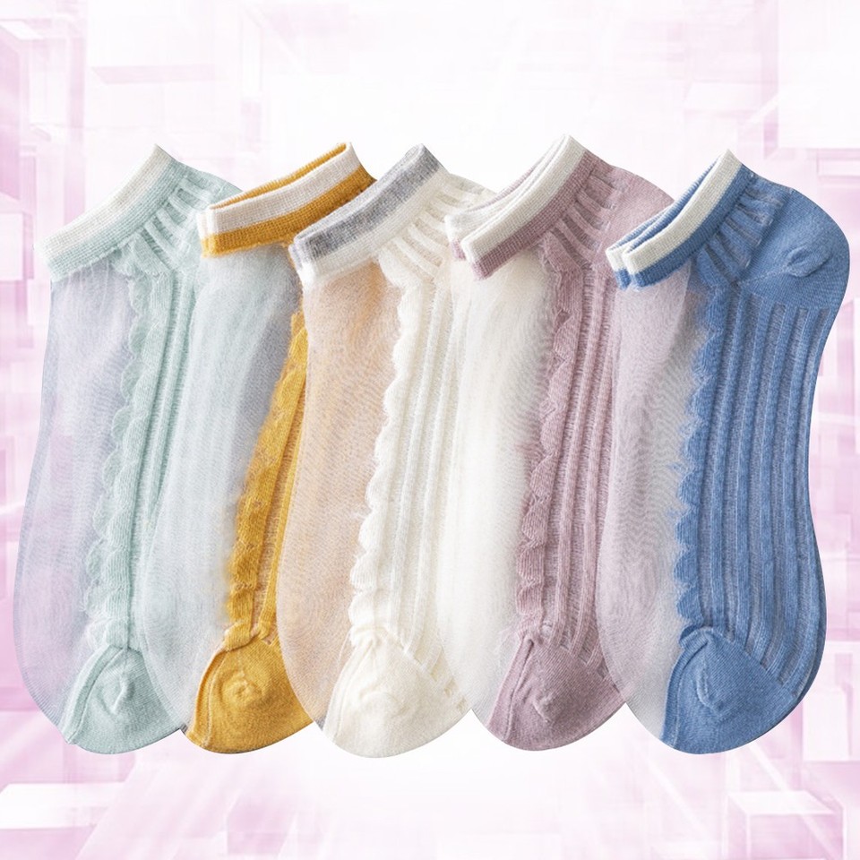 5 paia di calzini in cotone di seta di di moda calzini all-match ...