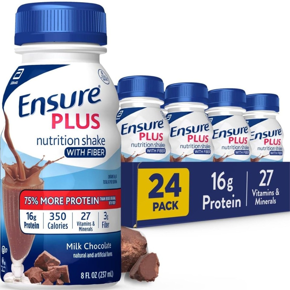 Ensure Plus Therapeutic Nutrition, Case of 24 Bottles - Milk Chocolate ...