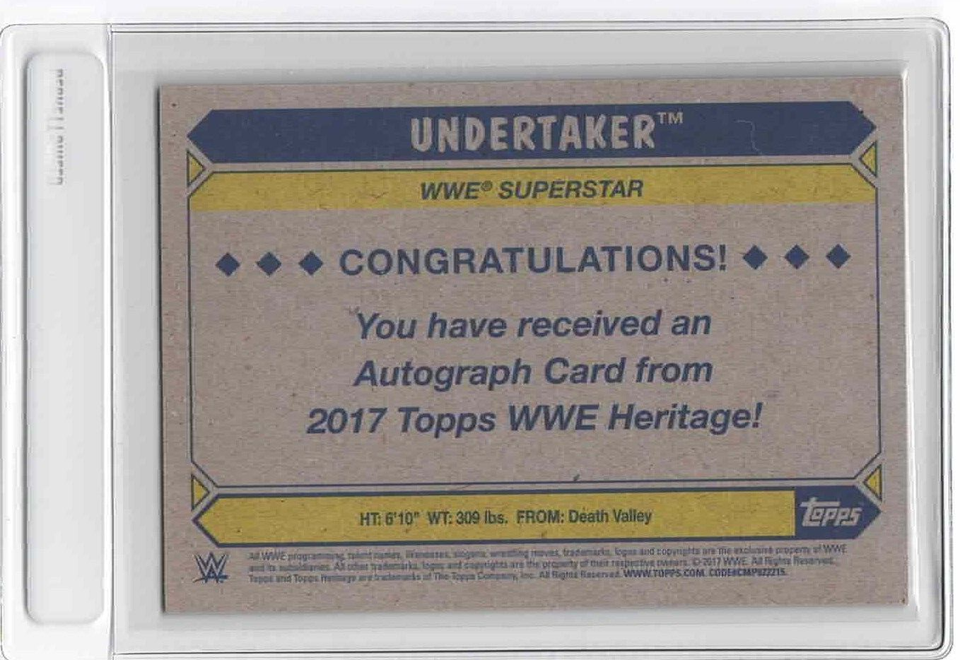 2017 Topps Heritage WWE Wrestling - The Undertaker Auto GOLD #D 02/10 ...