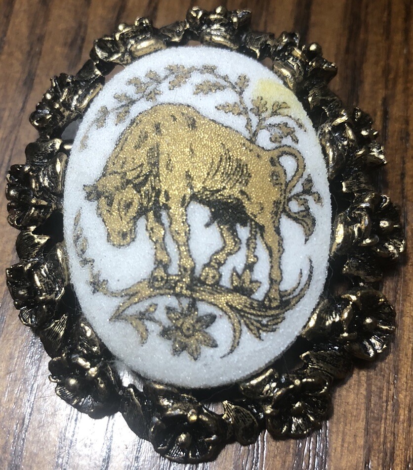 Taurus Bull Zodiac Gold Tone Vintage Sugar Brooch Pin… - Gem