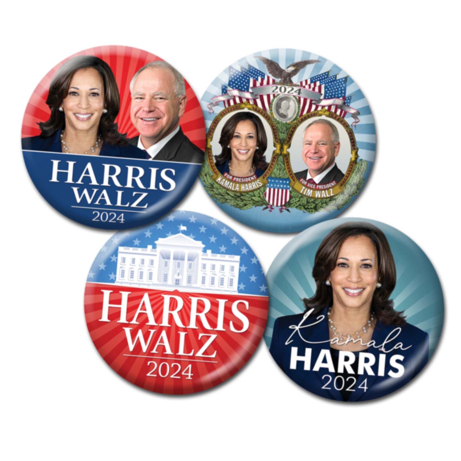 Harris Walz 2024 Buttons 4-pack 2.25" Kamala Tim photo and Campaign ...