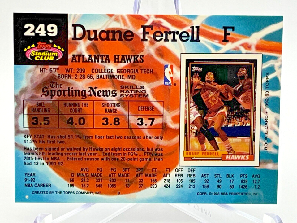 1992 Topps Stadium Club Series II NBA Card #249 Duane Ferrell Atlanta ...