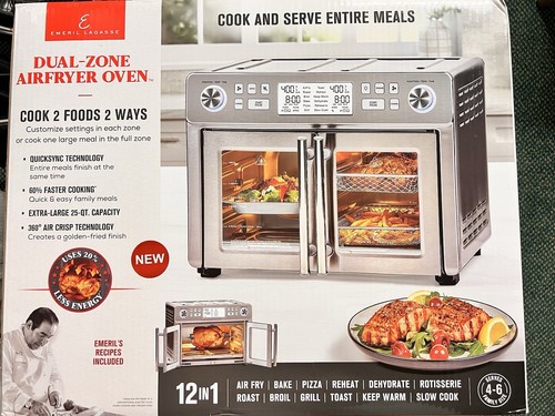 Emeril Lagasse Dual-Zone Air Fryer Oven DZEL24-02 Removable Divider ...