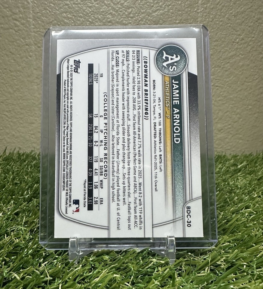 2025 Bowman Draft | Jamie Arnold Bowman 1st Chrome Etched in Glass SSP ...