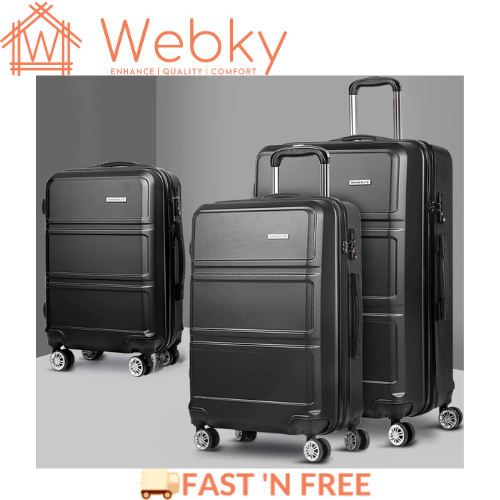 Wanderlite 3pc Luggage Trolley Set Suitcase Travel TSA Hard Case Black ...