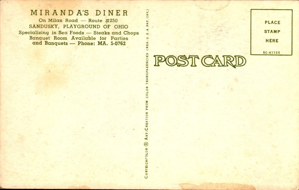 Vintage Postcard chrome Miranda's Diner Sandusky Ohio unused | eBay