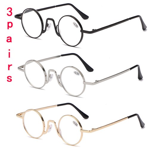 3 PACK Round Retro Reading Glasses Metal Material Readers Eyeglasses +1 ...