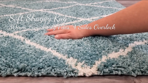 Teal Fluffy Rug Extra Large Small Thick Carpet Geometric Bedroom Shaggy ...