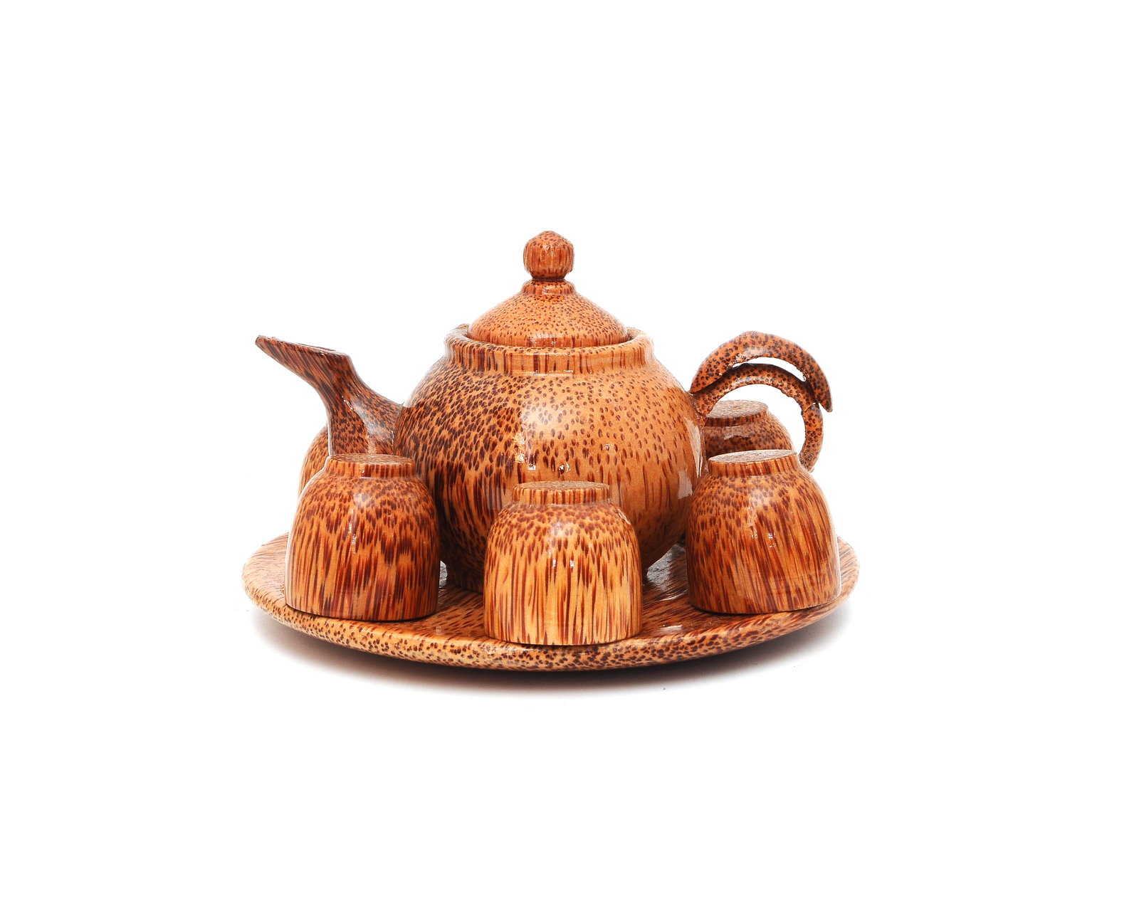 New Vietnamese Handcraft Natural Coconut Wood Teapot & 6 Cups 1 Pot 1 ...