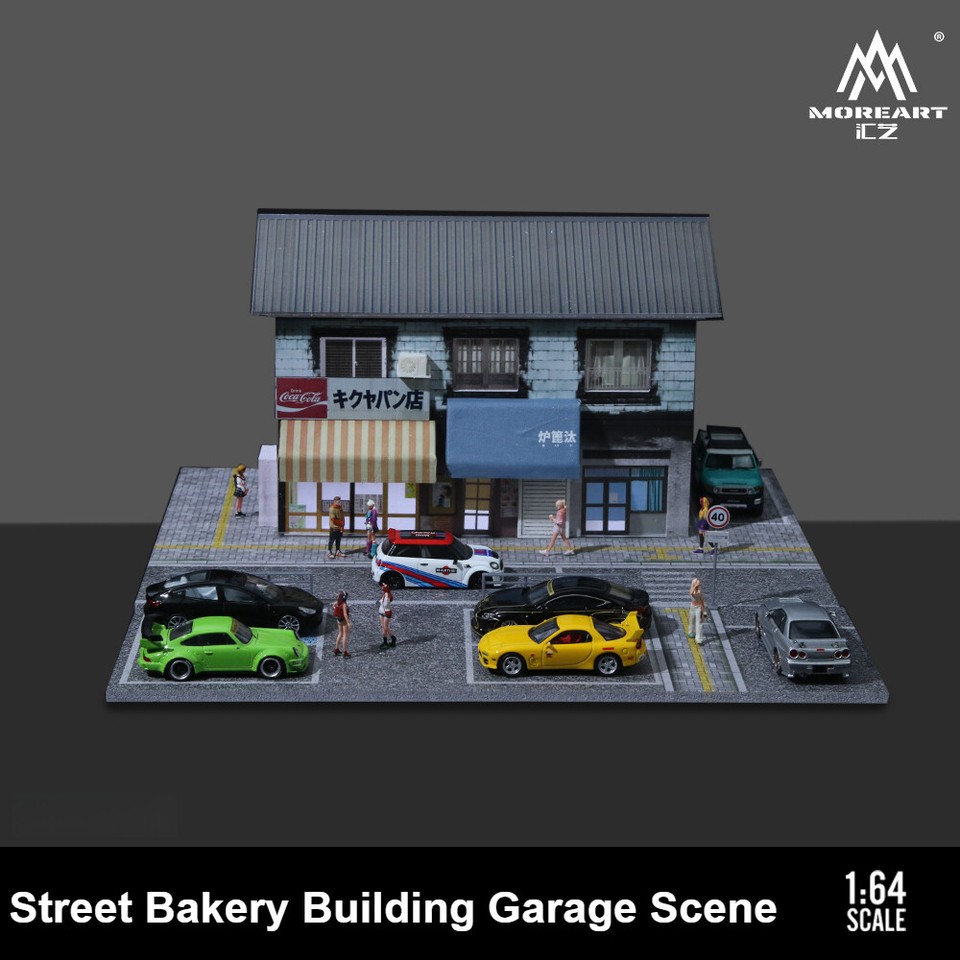1/64 Diorama Die-Cast Car Garage Model LED Street Buildings Display ...